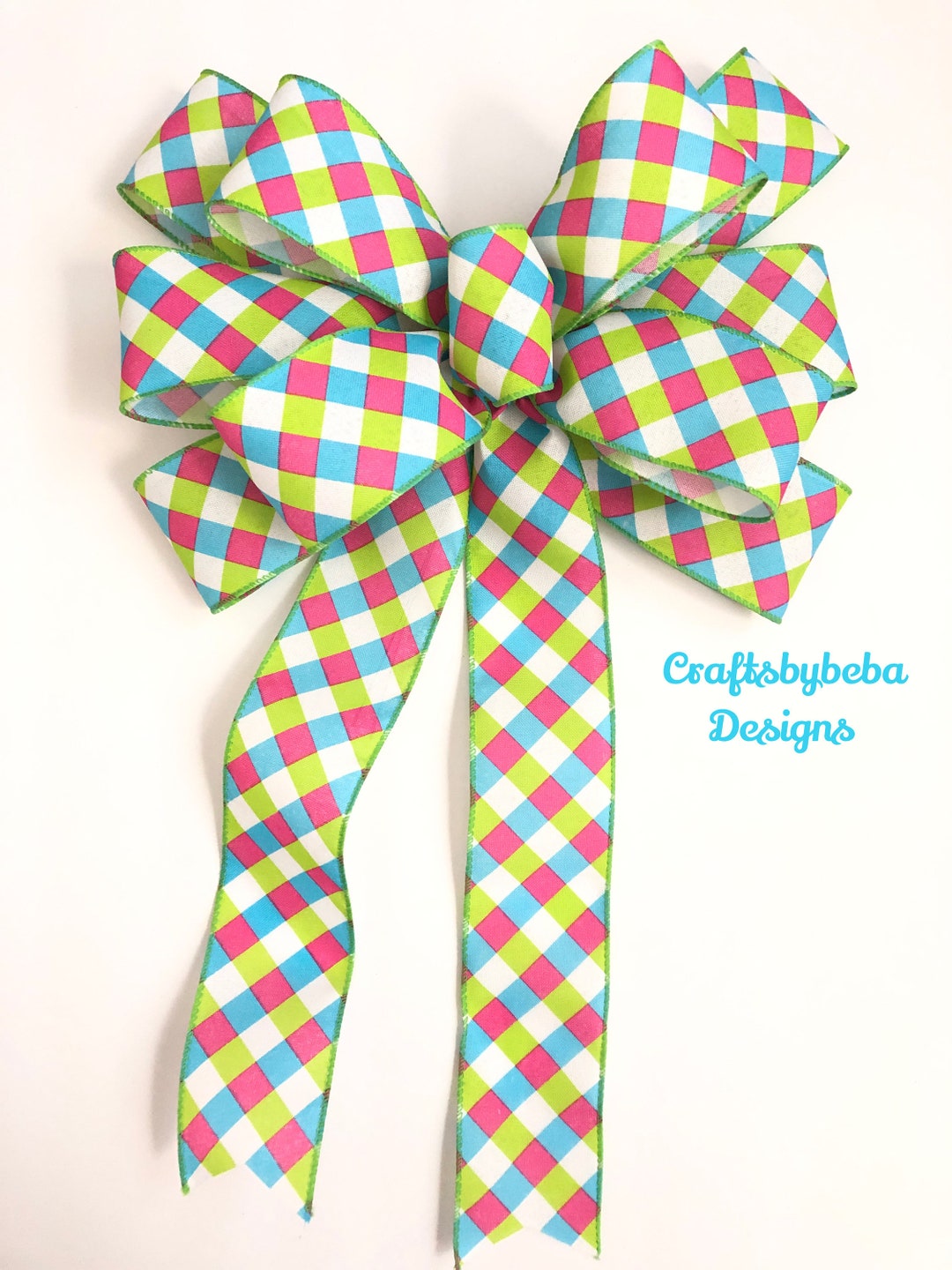Easter Wreath Bow / Spring Gingham Plaid Decorative Bow / - Etsy