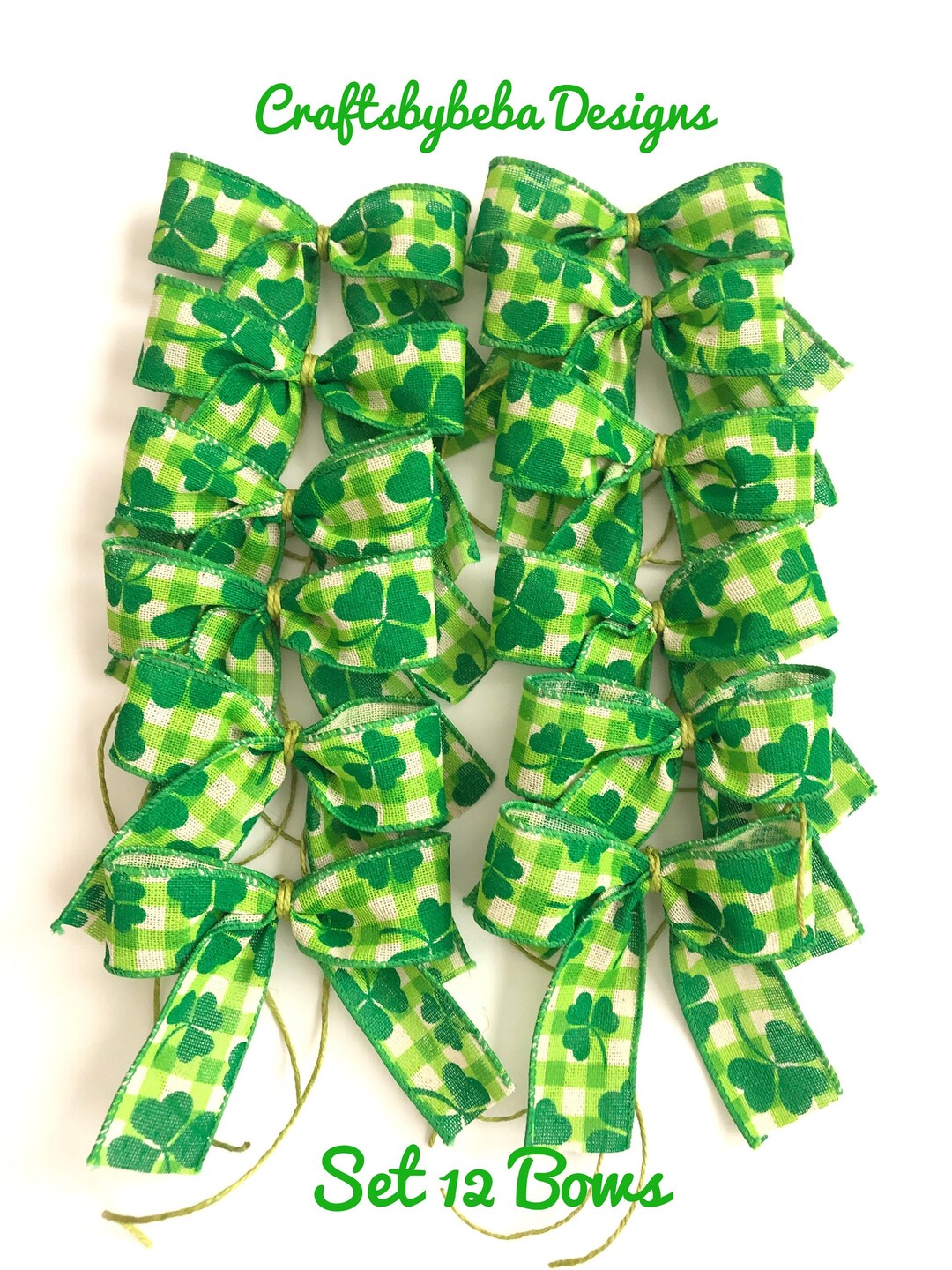 St. Patrick's Day Bows: Green Gingham Clover Decor, Set of 12 - Etsy