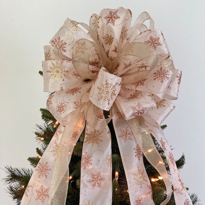 Rose Gold Christmas Bow: Snowflake Tree Topper, Wreath Decor - Etsy