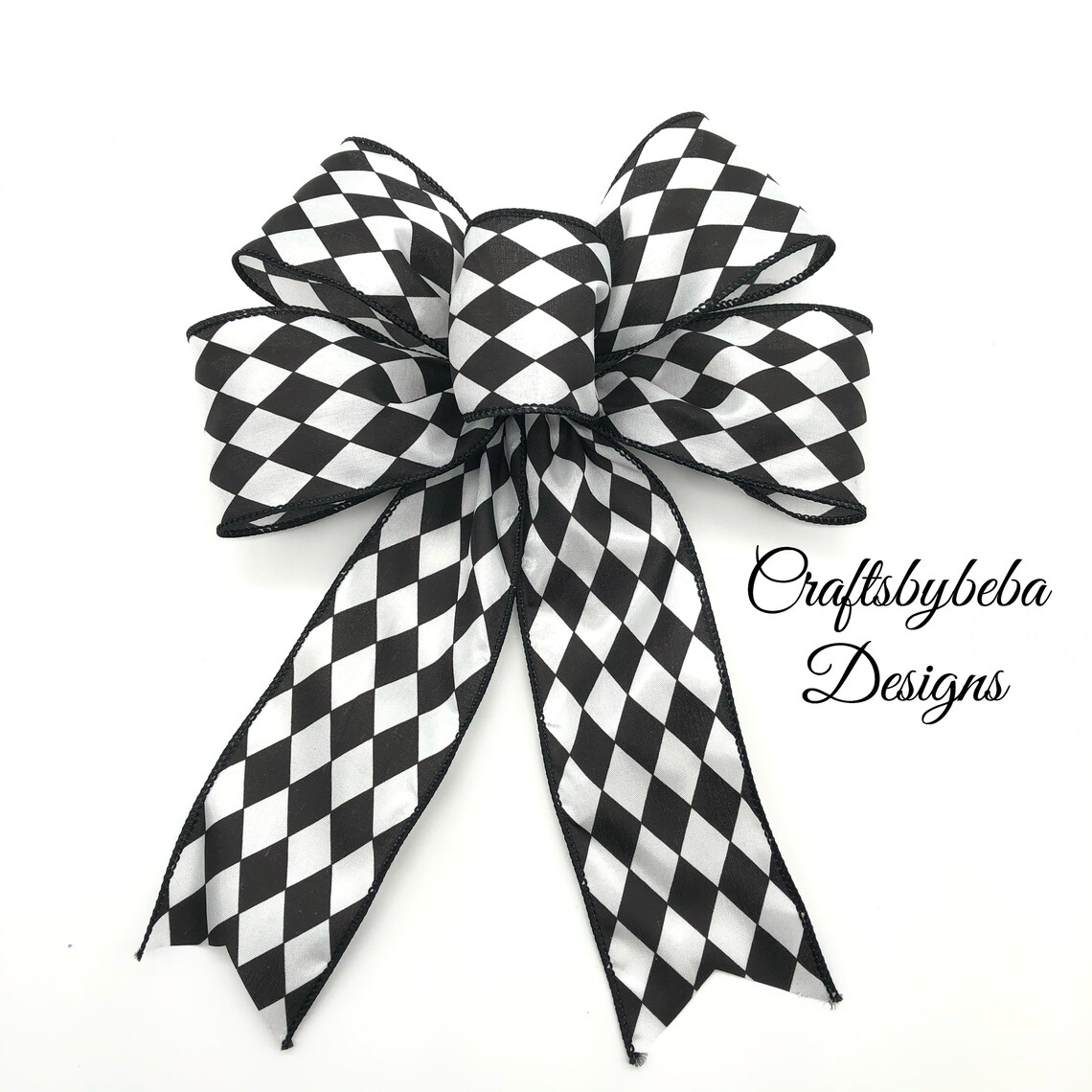Harlequin Check Black and White Decorative Bows / Set 5 Bows / | Etsy