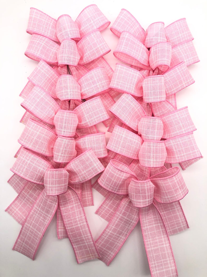 Pink Decorative Bows / Set 12 Bows / Pink and White Bows / | Etsy