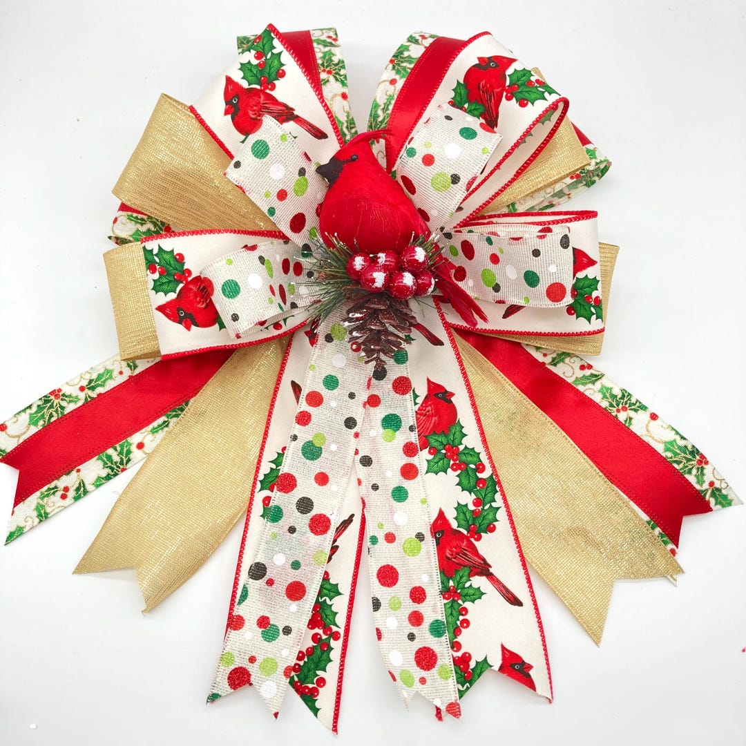 Cardinal Christmas Tree Topper / Christmas Red and Green Cardinal Bow ...