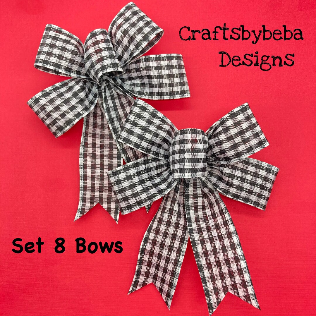 Gingham Bows / Set 8 Bows / Christmas Tree Bows / Black and White ...