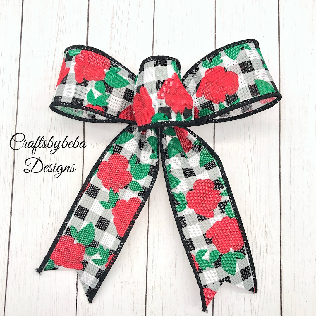 Summer Decorative Bows / 12 Bows Set / Black Check and Red Roses Decor ...