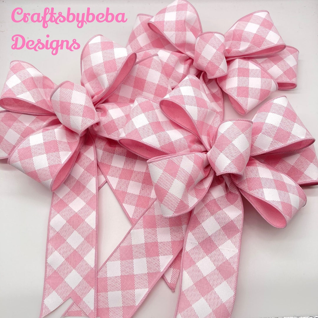 Pink and White Decorative Bows / Set 3 Bows / Pink Check Patterned ...