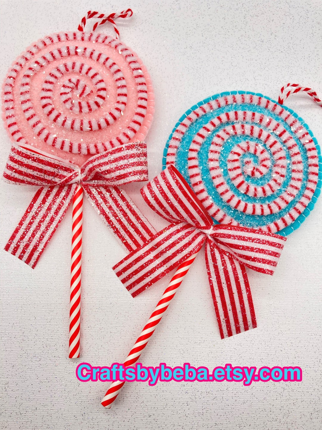 Felt Lollipop Christmas Ornaments: Shimmery Candy Theme Decor (set of 2 ...