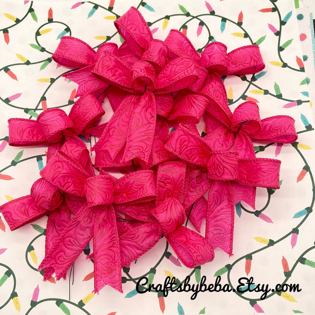 Fuchsia Christmas Bows: Embossed Flower Wired Ribbon, Set of 12 - Etsy