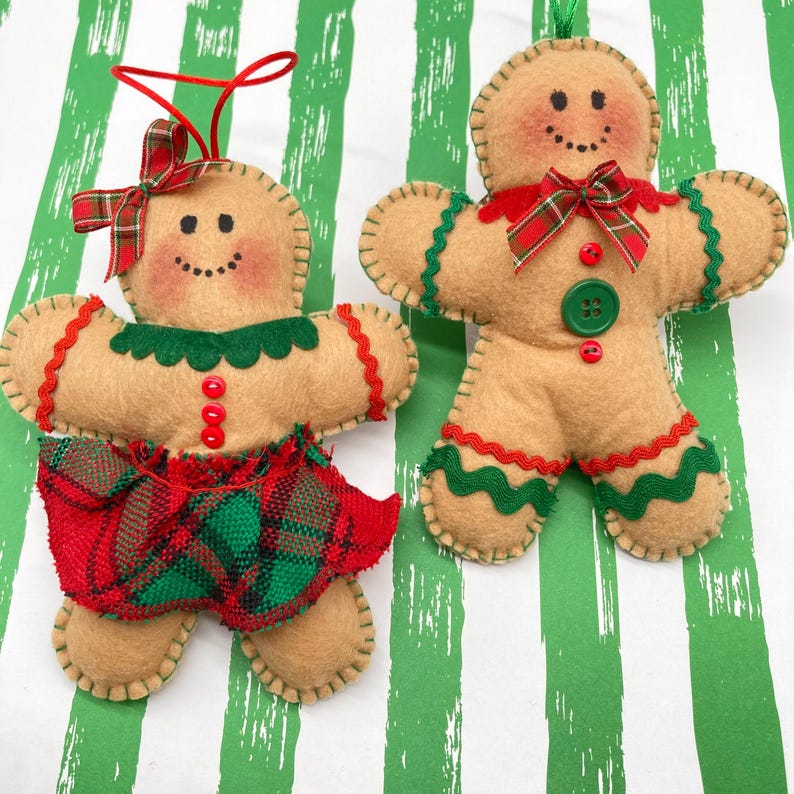 Felt Gingerbread Christmas Ornaments: Handmade Tree Decoration (set of ...