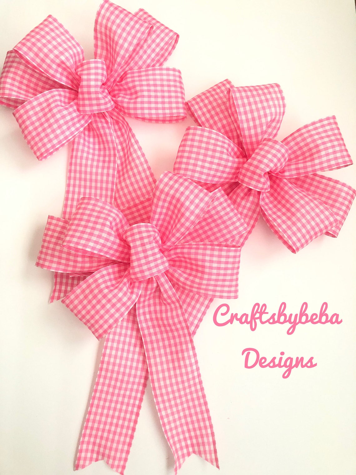Pink Decorative Bows / Pink Gingham Bows / Set of 3 / It's | Etsy