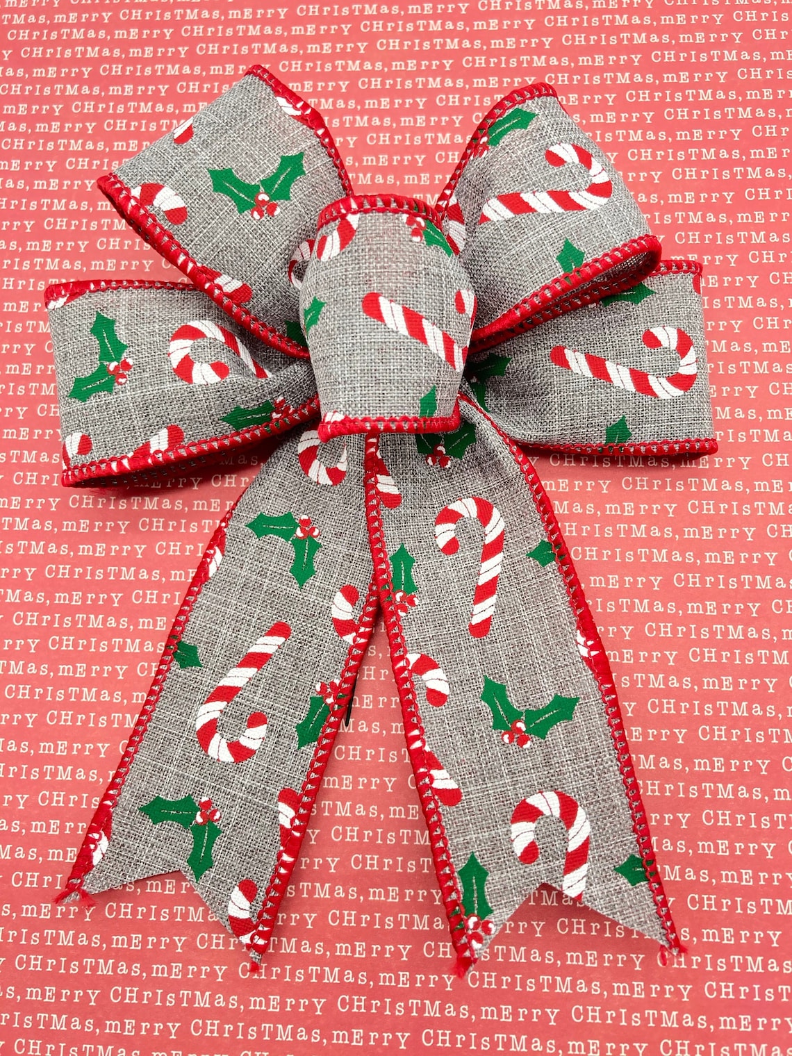 Candy Cane Decorative Bows / Set 9 Bows / Peppermint | Etsy