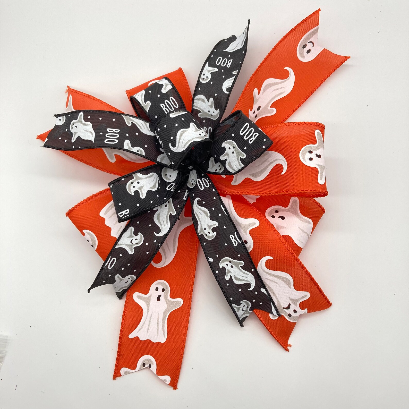Ghost Halloween Bow: Orange & Black Wired Ribbon Decor - Etsy