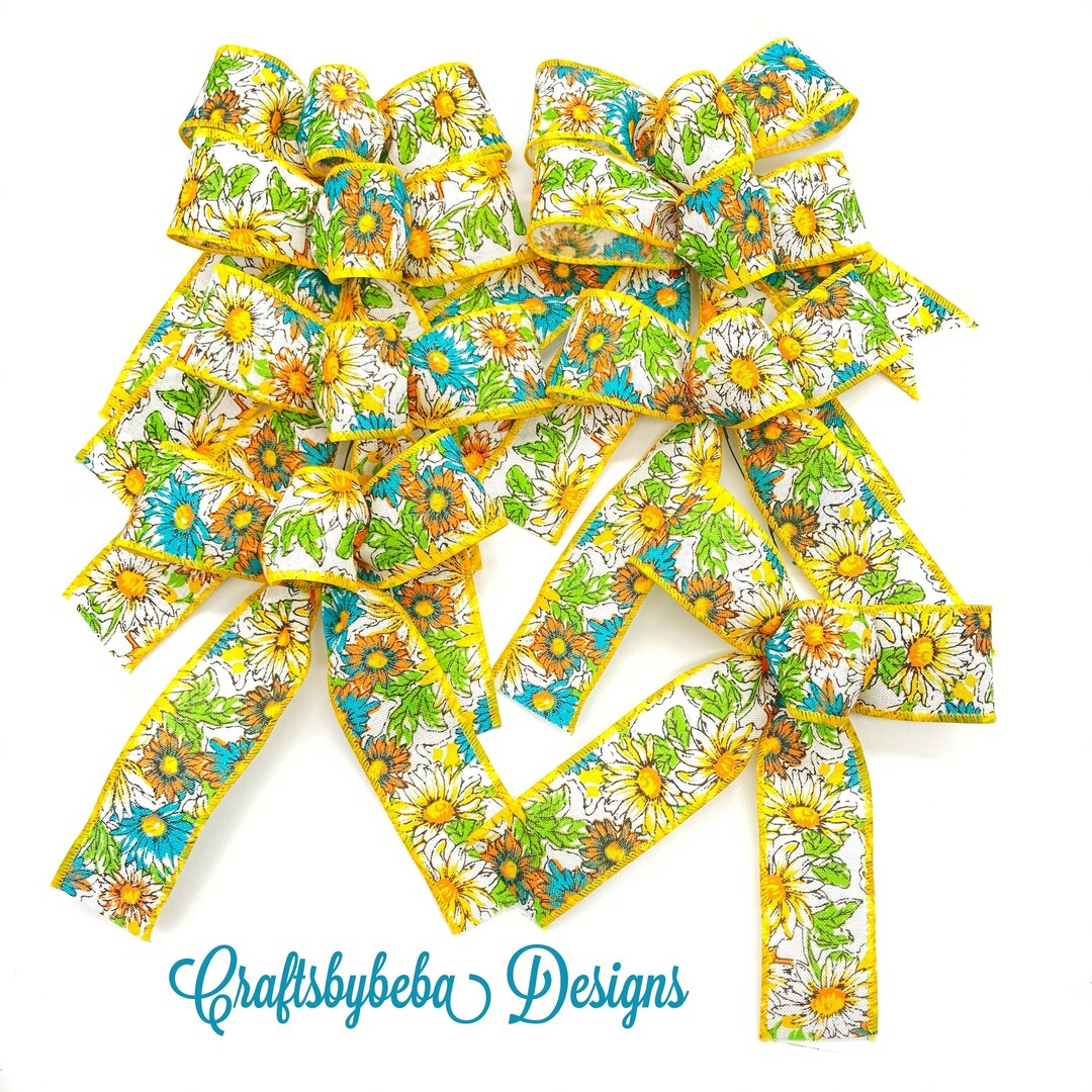 Daisy Decorative Bows / Set 8 Bows / Floral Print Decor Bows / Summer ...