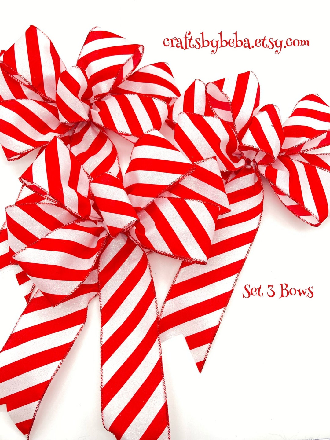 Peppermint Christmas Wreath Bow / Set 3 Bows / Christmas Peppermint ...