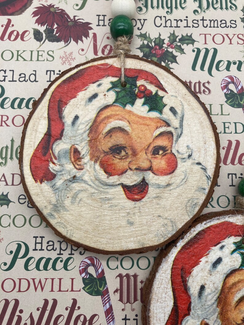 Santa Claus Wood Log Handmade Ornaments / Vintage Santa Claus - Etsy
