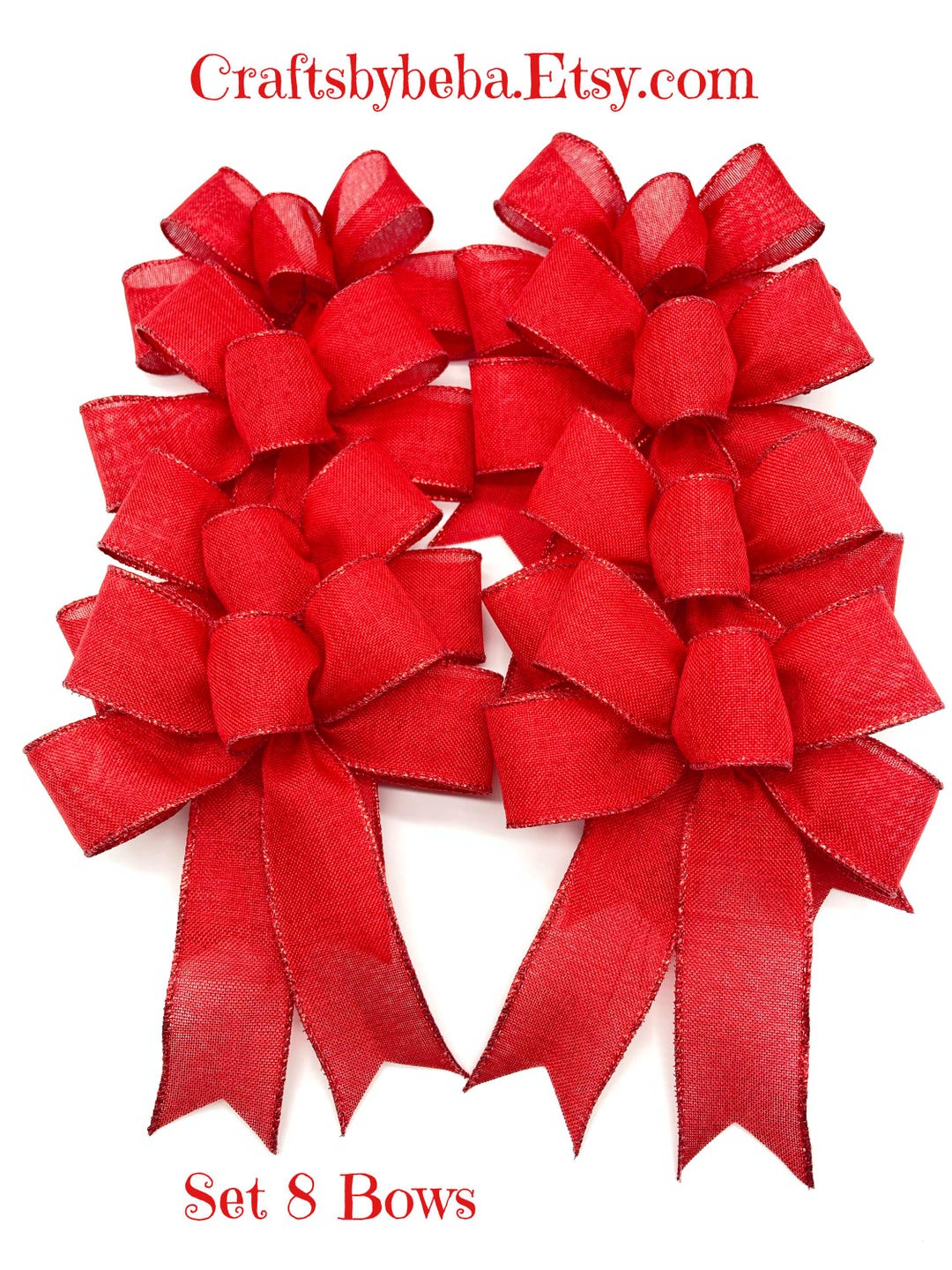 Red Christmas Tree Bows: Handmade Wired Ribbon Decor (set of 8) - Etsy