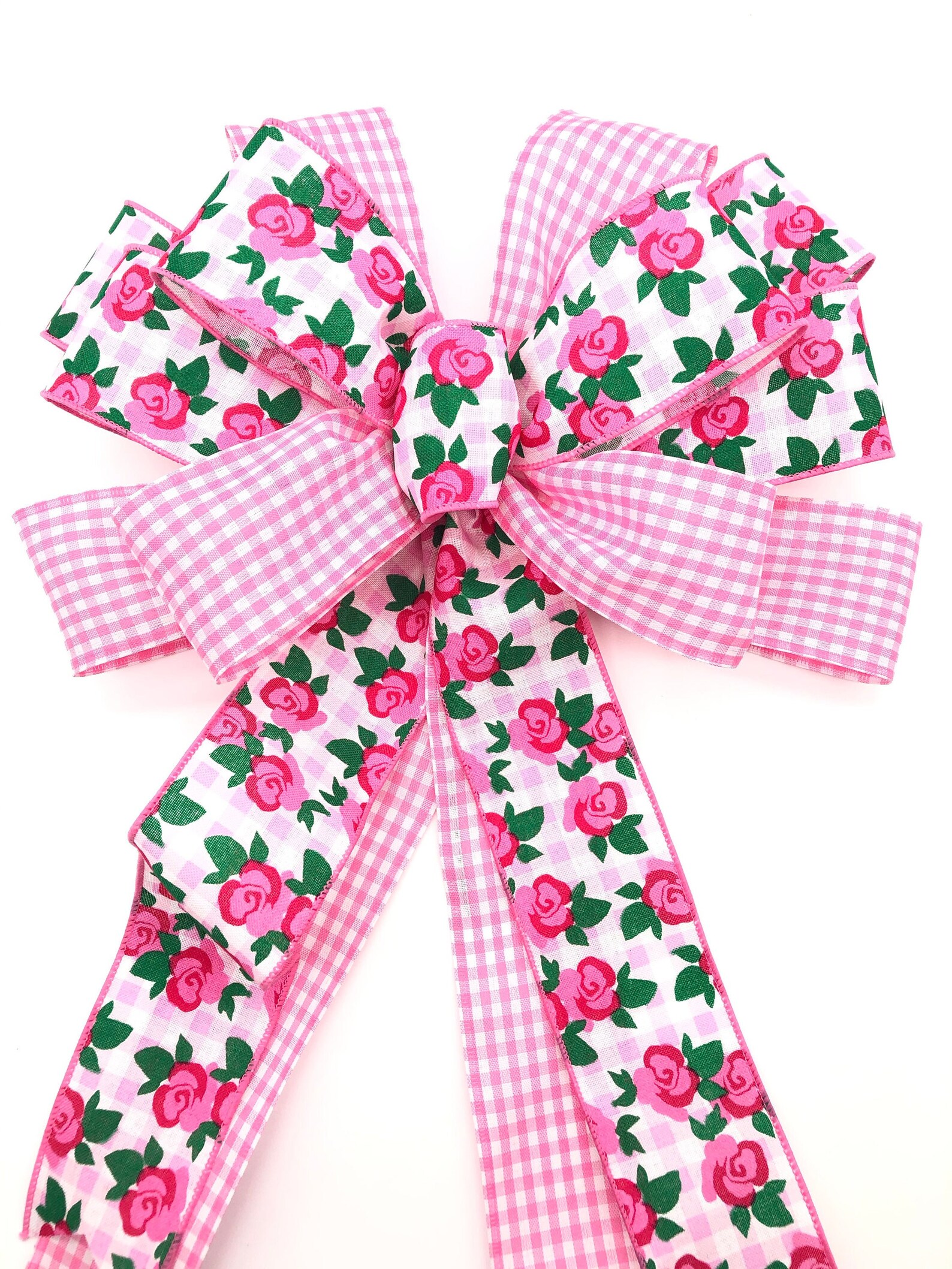 Easter Wreath Bow / Spring Wreath Bow / Pink Roses and Pink | Etsy