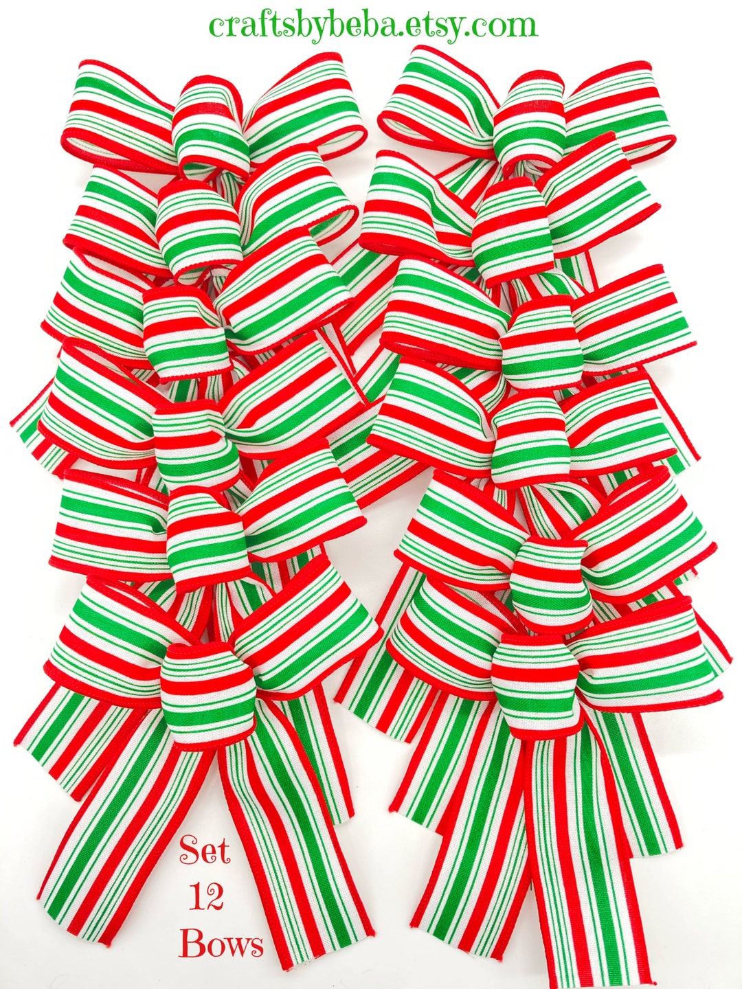 Red and Green Christmas Bows / Christmas Small Tree Bows / Set 12 Bows ...