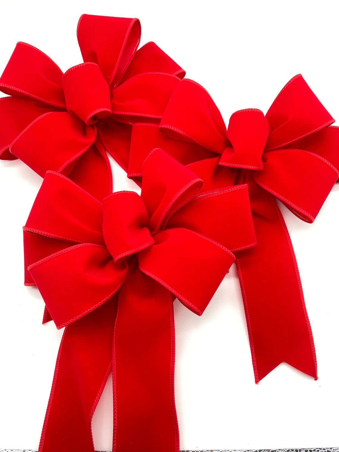 Red Velvet Christmas Decorative Bows Set 3 Bows Velvet Etsy
