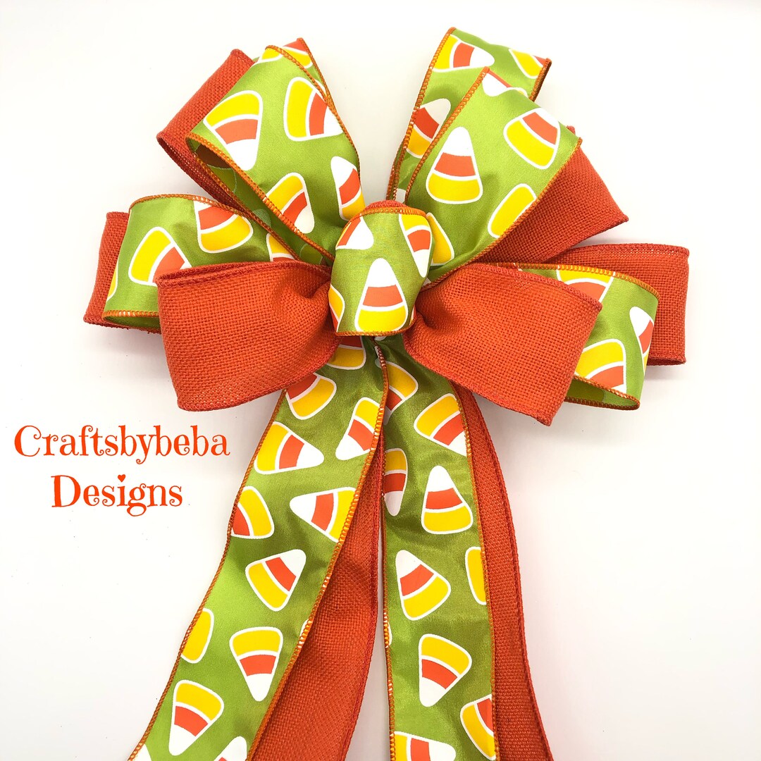 Halloween Wreath Bow Halloween Green and Orange Decor Bows Green Yellow ...