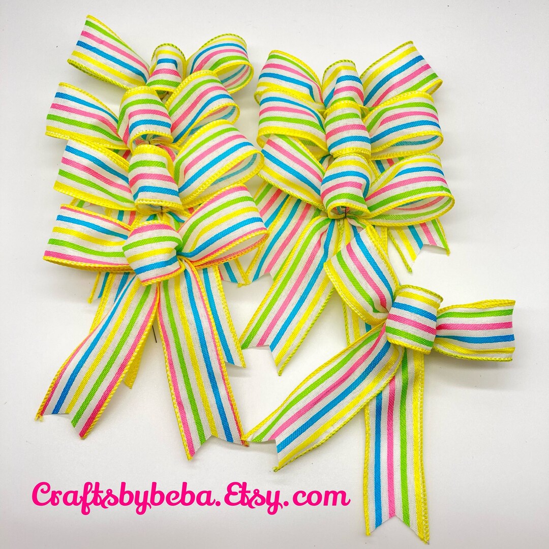 Easter Decorative Bows / Set 8 Bows / Easter Stripes Pastel Colors ...