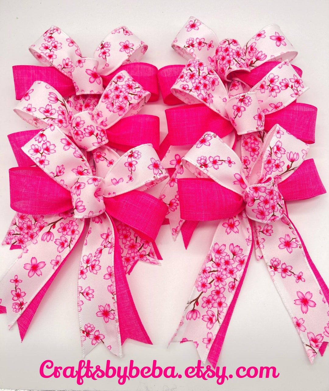 Cherry Blossoms Pink Bows / Set 6 Bows / Pink and White Spring Decor ...