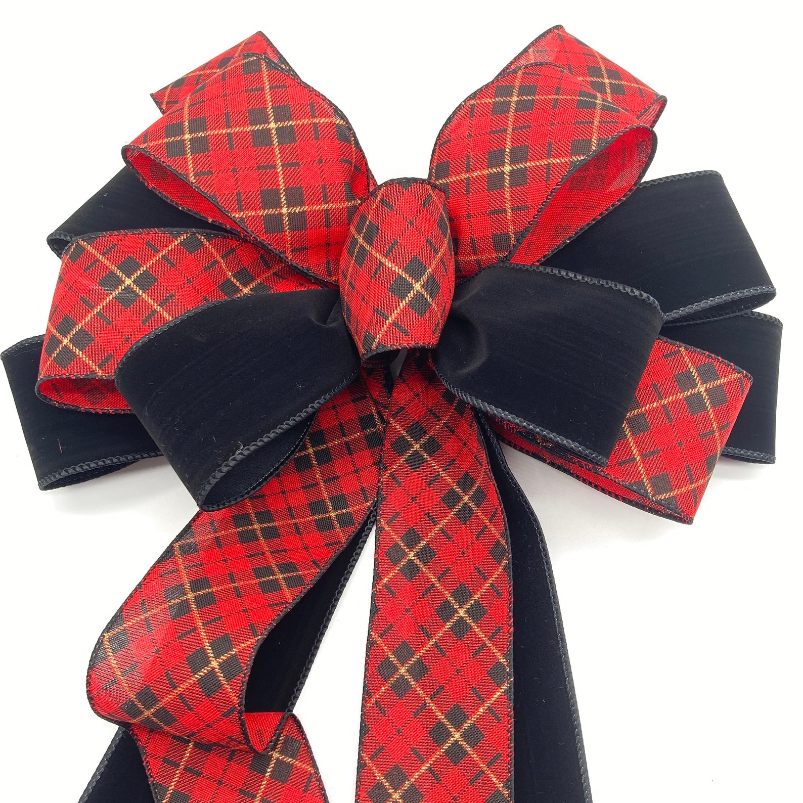 Plaid Christmas Wreath Bow/ Red and Black Plaid Decorative Bow - Etsy