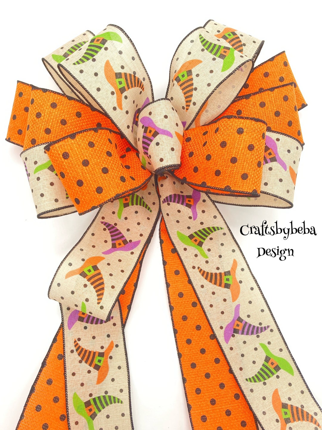 Witch Hat Halloween Wreath Bow: Orange, Purple & Black Polka Dots - Etsy