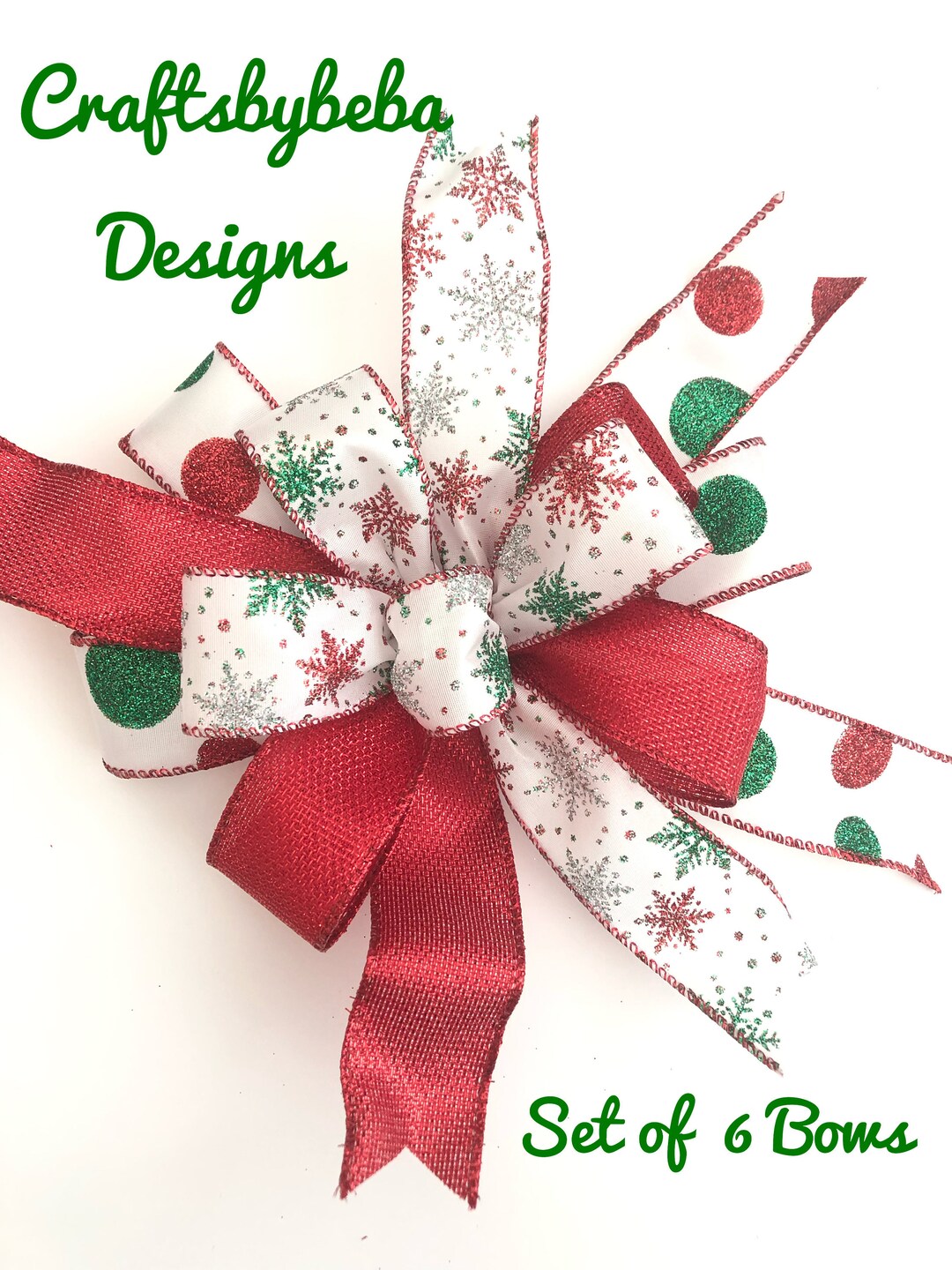 Christmas Decorative Bows / Set 6 Bows / Christmas Tree Bows ...