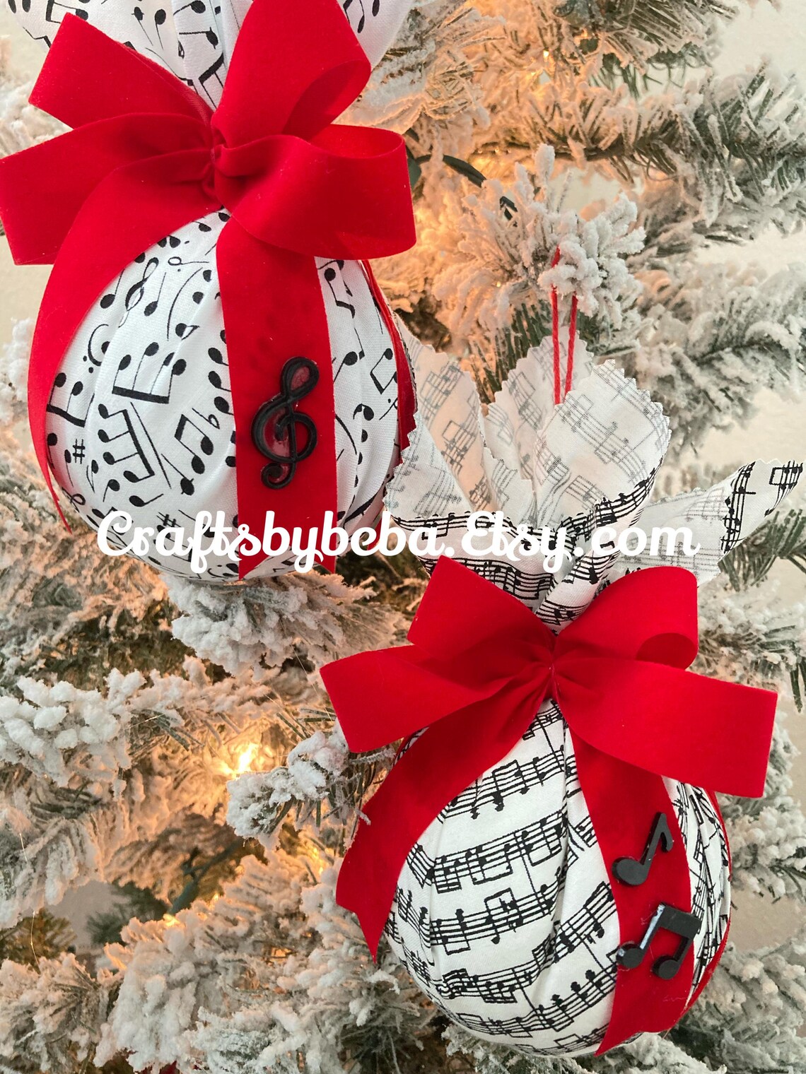 Music Notes Christmas Ornaments: Handmade Fabric Xmas Decor, Set of 2 ...