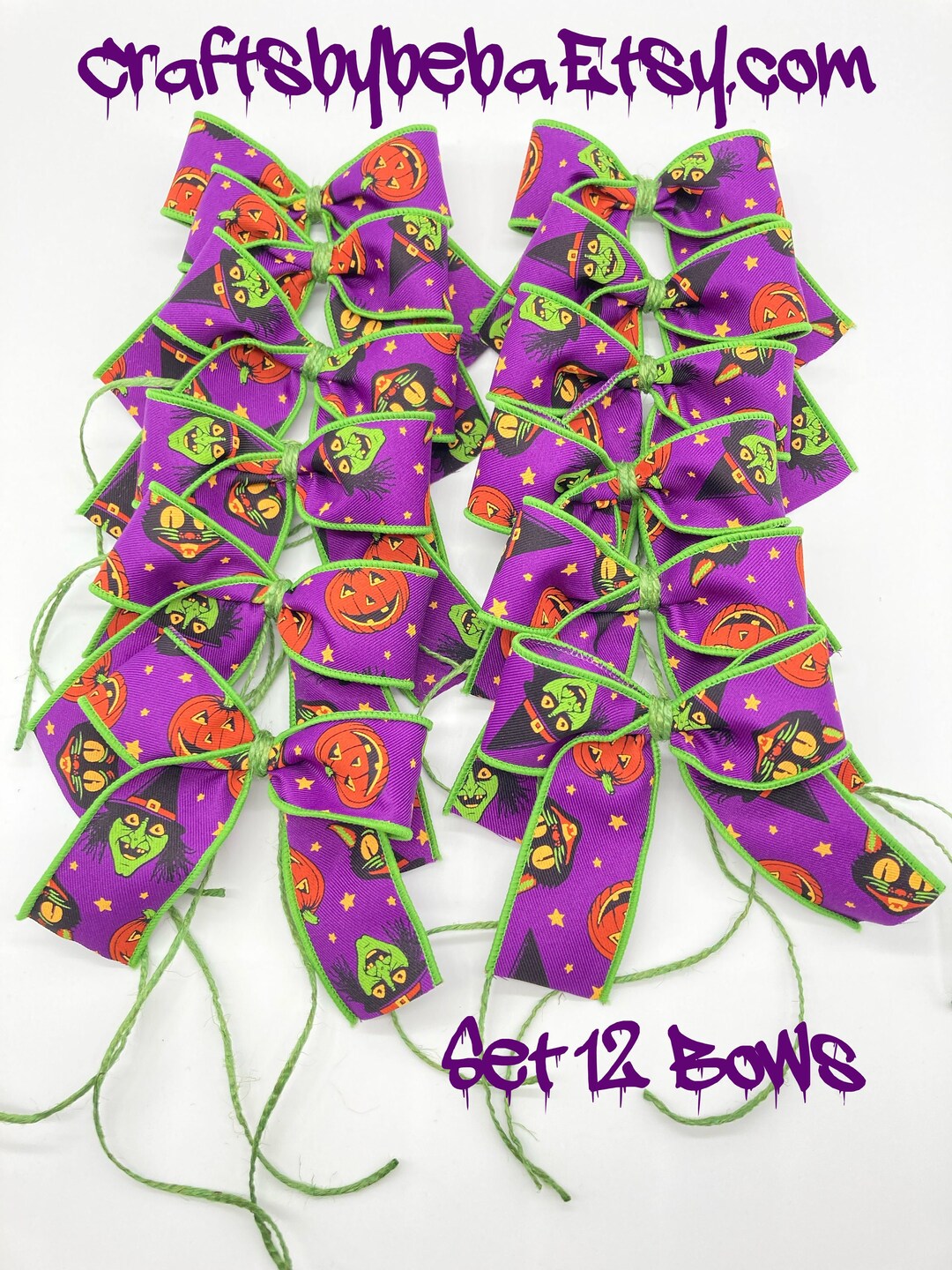Halloween Small Decorative Bows / Set 12 Bows / Purple-green Halloween ...