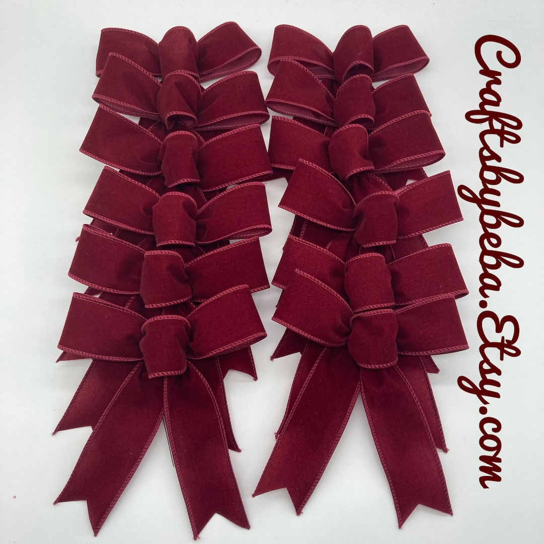 Burgundy Velvet Christmas Bows Set of 12 Handmade Tree Decor - Etsy
