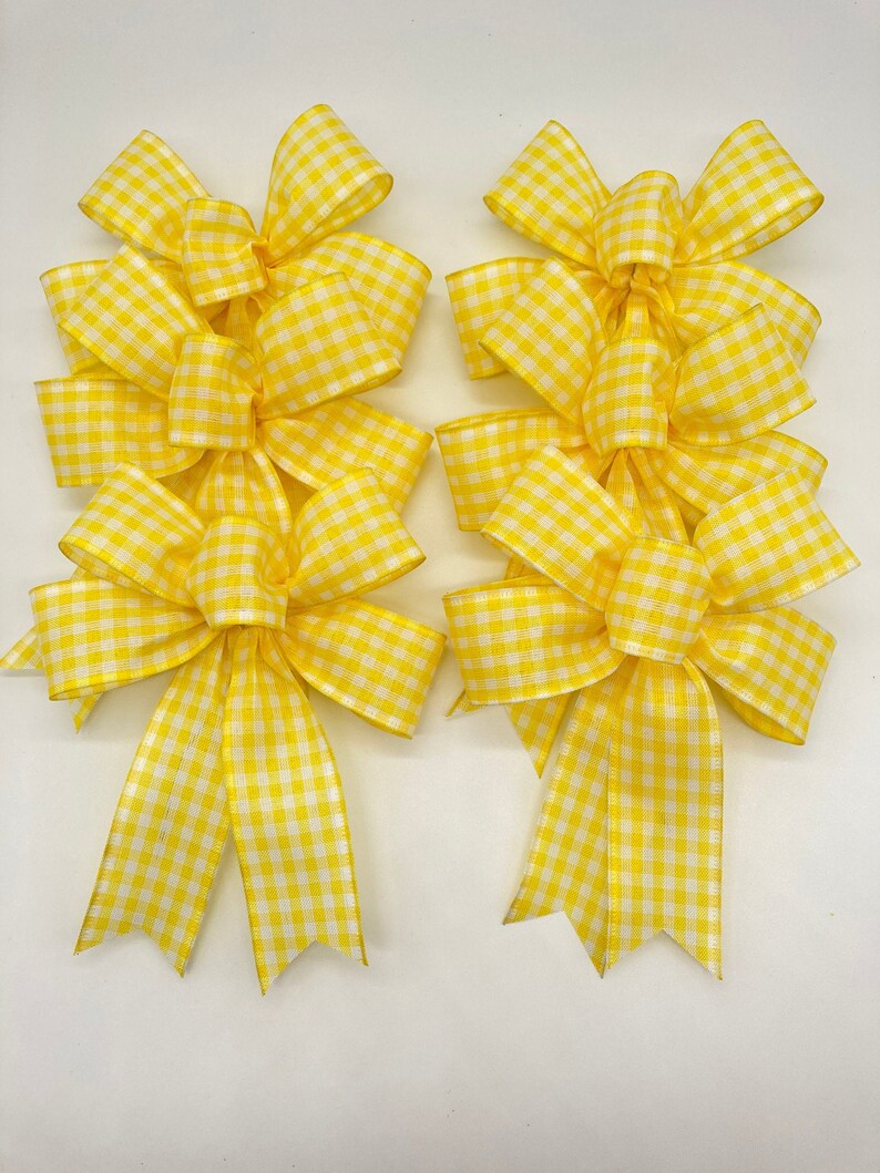 Yellow Gingham Decorative Bows / Set 6 Bows / Yellow and White - Etsy