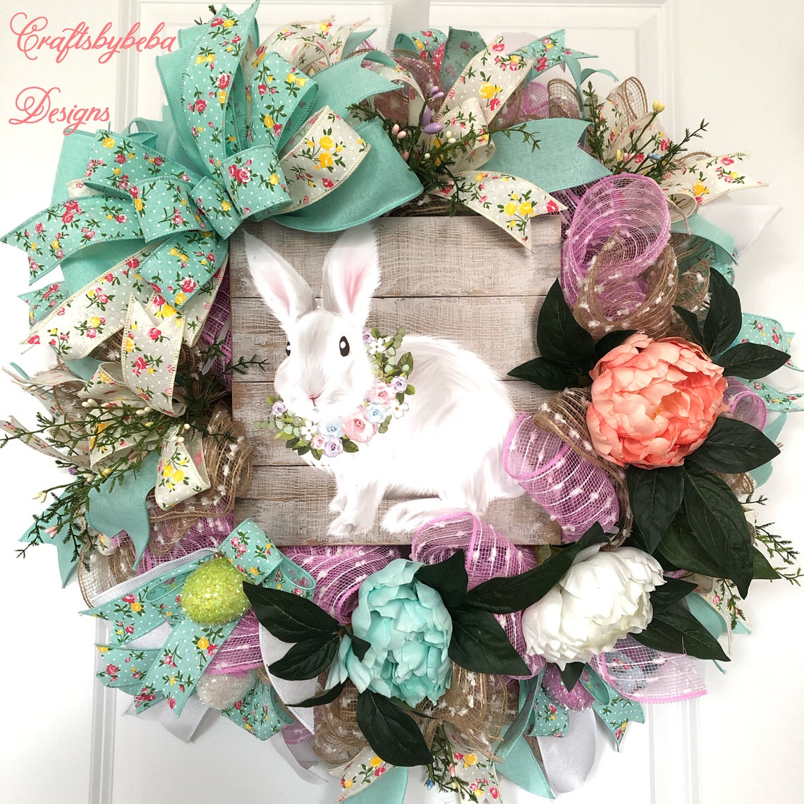 Easter Wreath / Bunny Easter Wreath / Easter Door Hanger / | Etsy