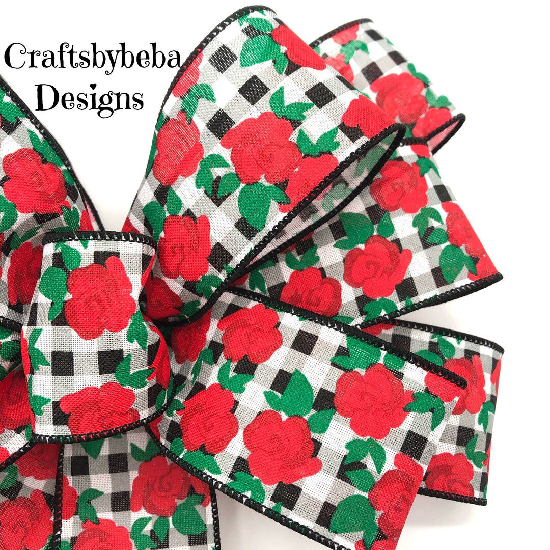 Summer Wreath Bow / Red Roses Wreath Bow / Flowers Decorative Bow ...