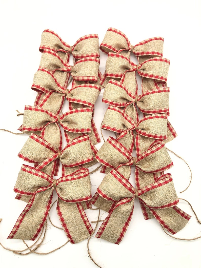 Christmas Small Bows / Set 12 Bows / Red and Beige Decorative - Etsy