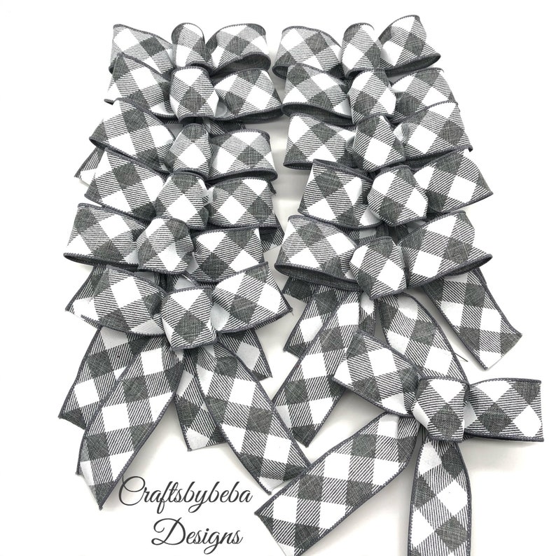 Gray Check Decorative Bows / Set 12 Bows / Gray and White - Etsy