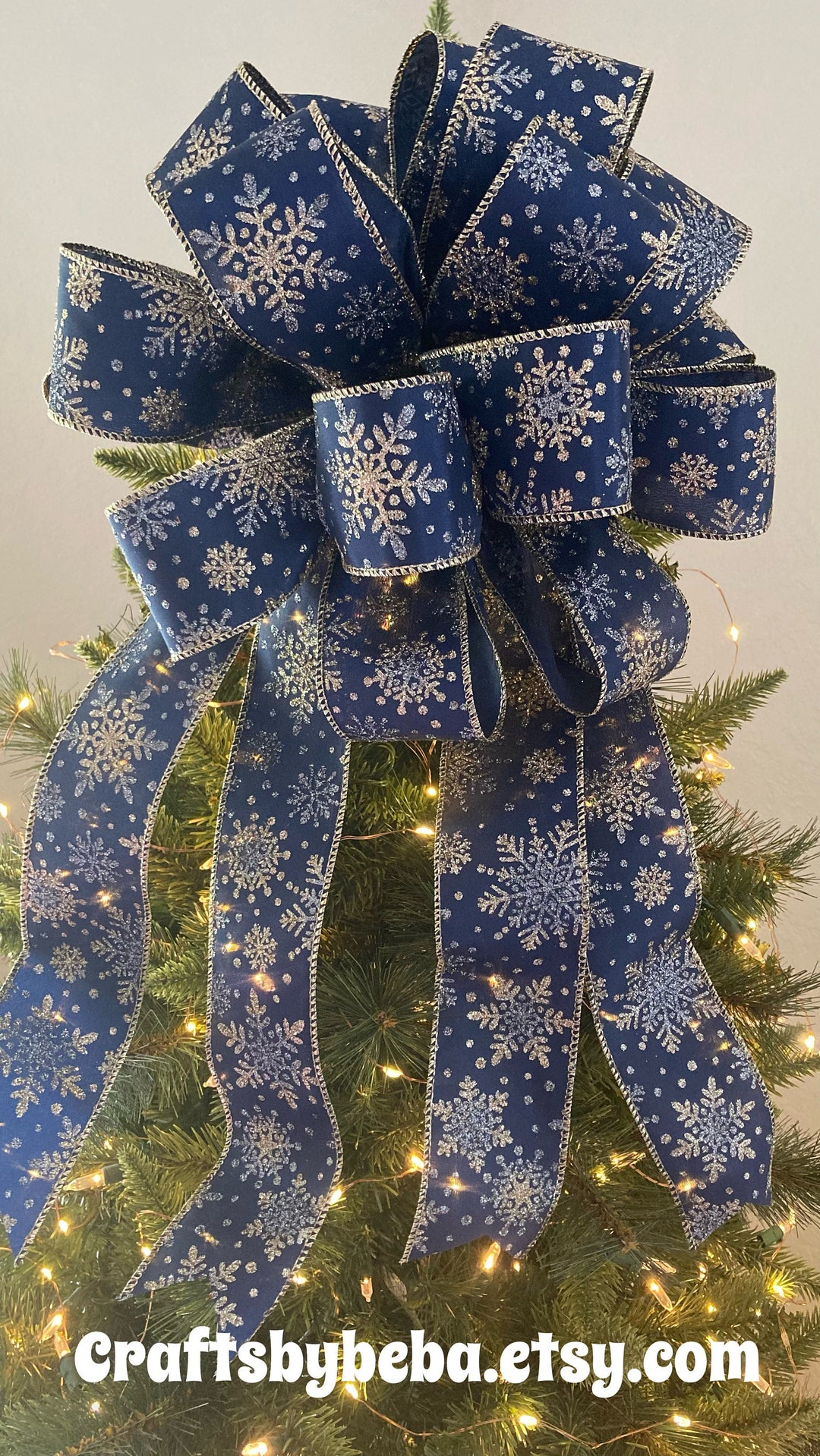 Blue Christmas Tree Topper / Gold and Blue Christmas Decorative Bow ...