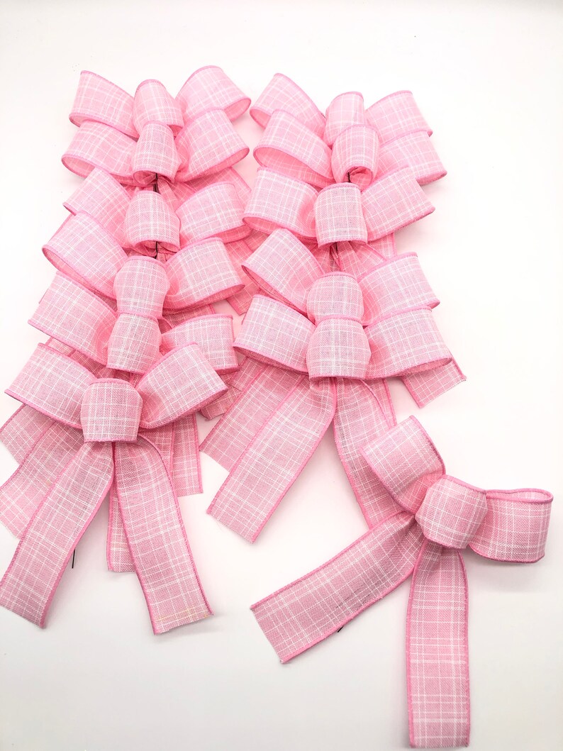 Pink Decorative Bows / Set 12 Bows / Pink and White Bows / | Etsy