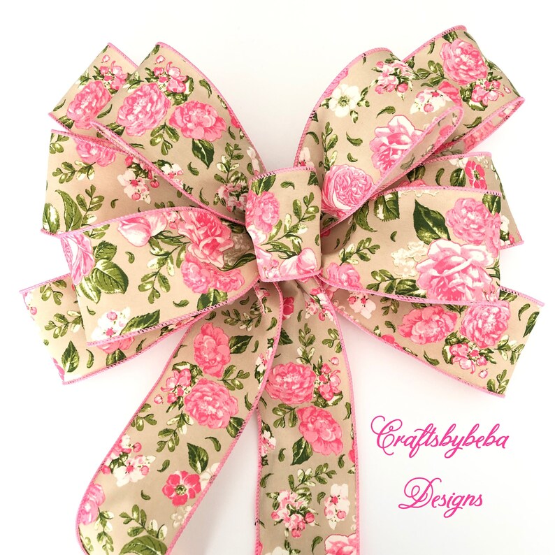 Pink Wreath Bow / Floral Pattern Wreath Bow / Spring - Etsy