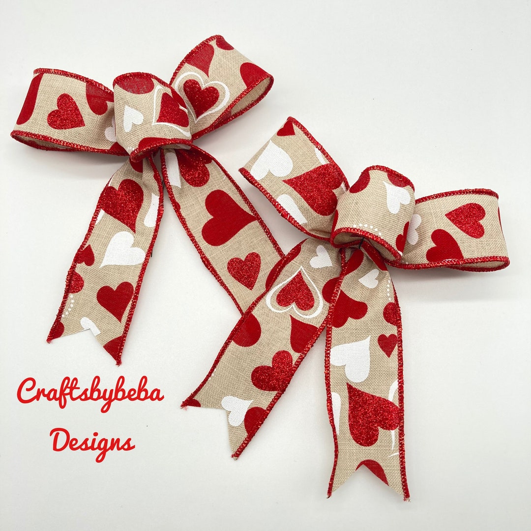 Valentine Decorative Bows / Set 12 Bows / Natural Red and White Hearts ...