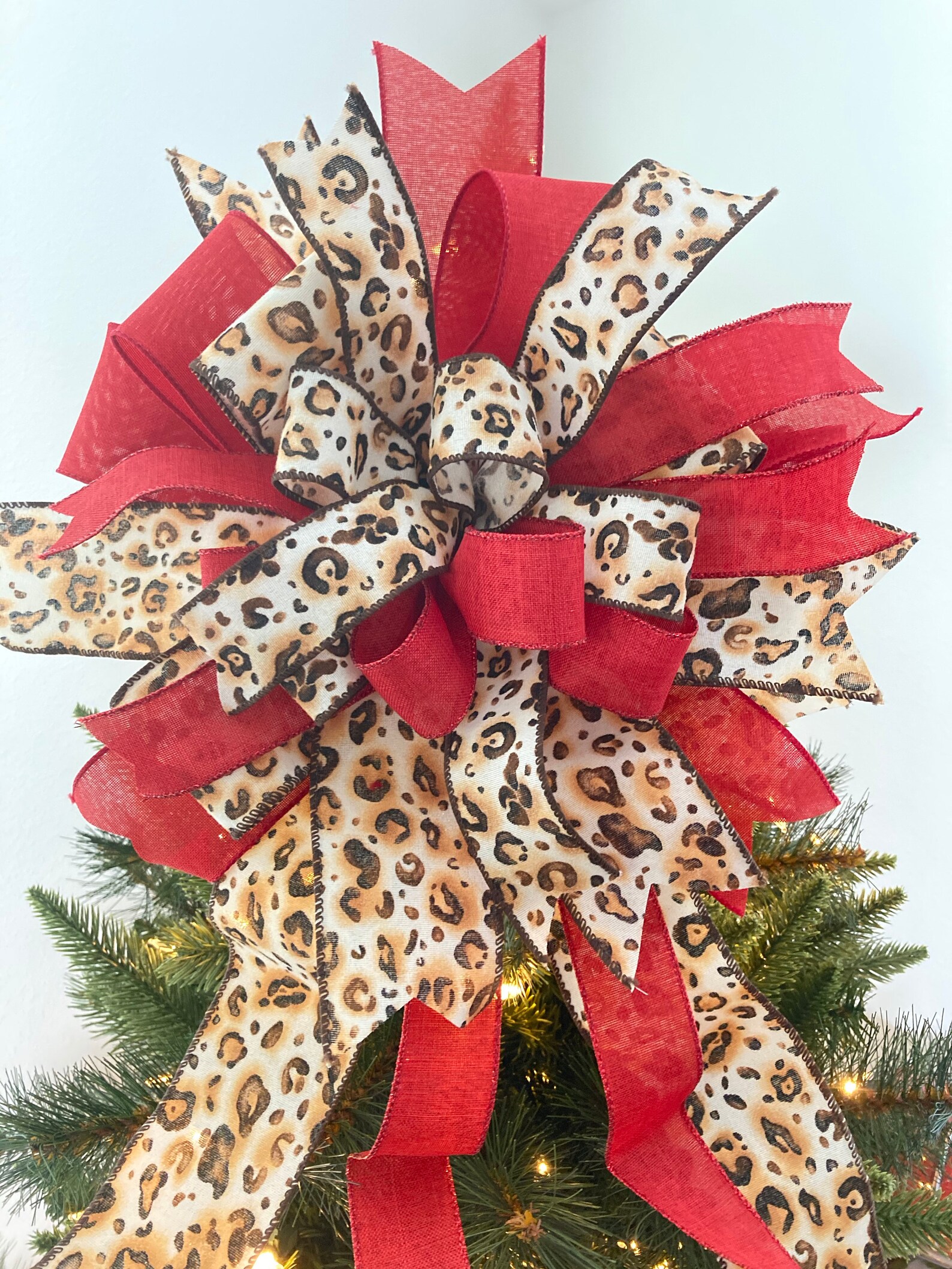 Cheetah Christmas Tree Topper / Red and Cheetah Print - Etsy