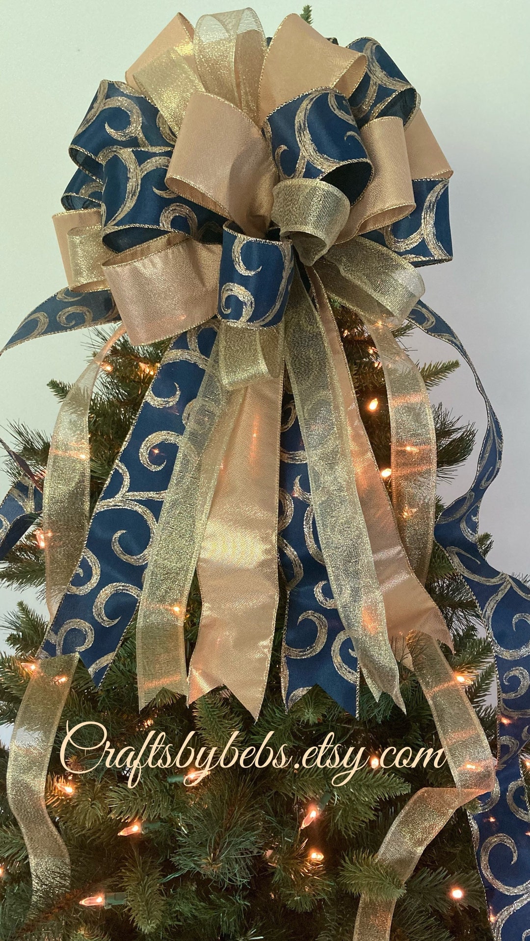 Christmas Tree Topper / Christmas Blue and Gold Tree Topper / Swirls ...