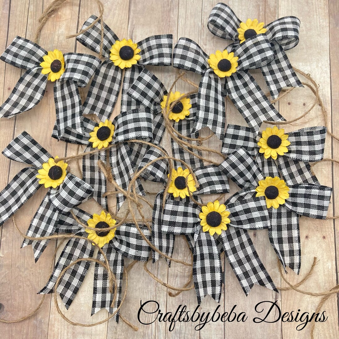 Sunflower Plaid Decorative Bows / Set 12 Bows / Black and White ...