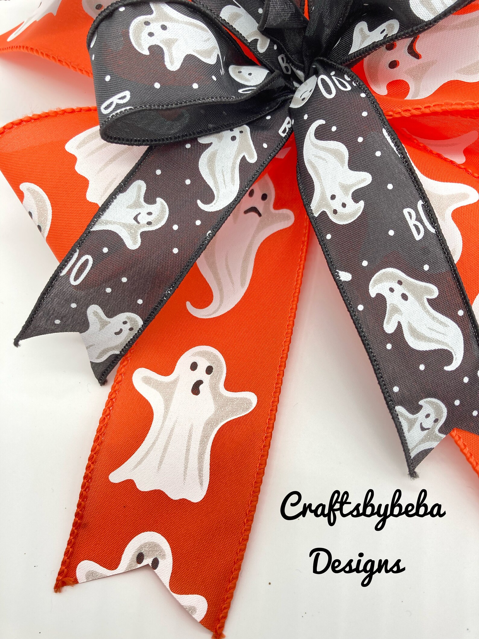 Ghost Halloween Bow: Orange & Black Wired Ribbon Decor - Etsy