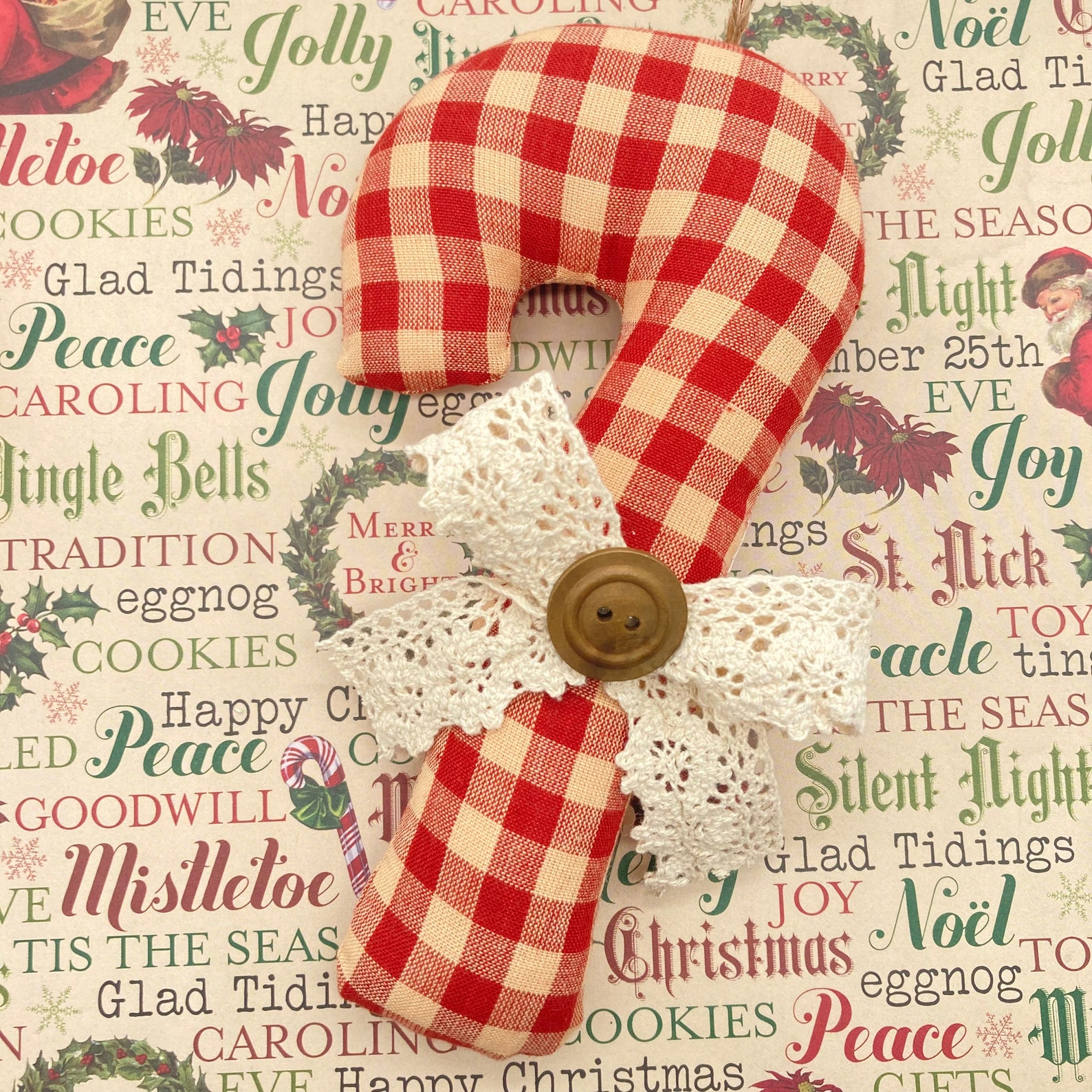Christmas Fabric Candy Cane / Set 2 Ornaments / Homespun - Etsy