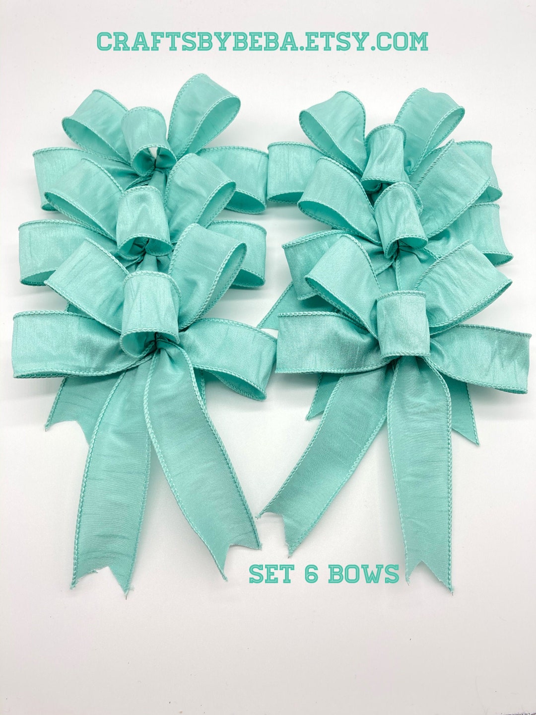 Mint Decorative Bows / Set 6 Bows / Christmas Decorative Bows / Xmas ...