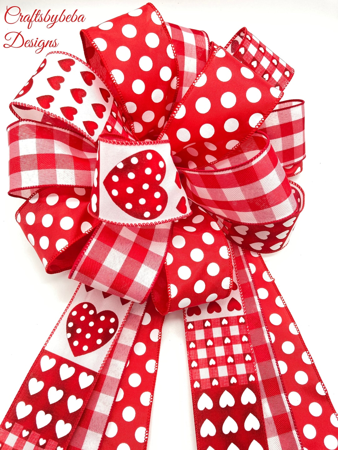 Valentine Tree Topper / Red and White Valentine Decorative Bow / Hearts ...