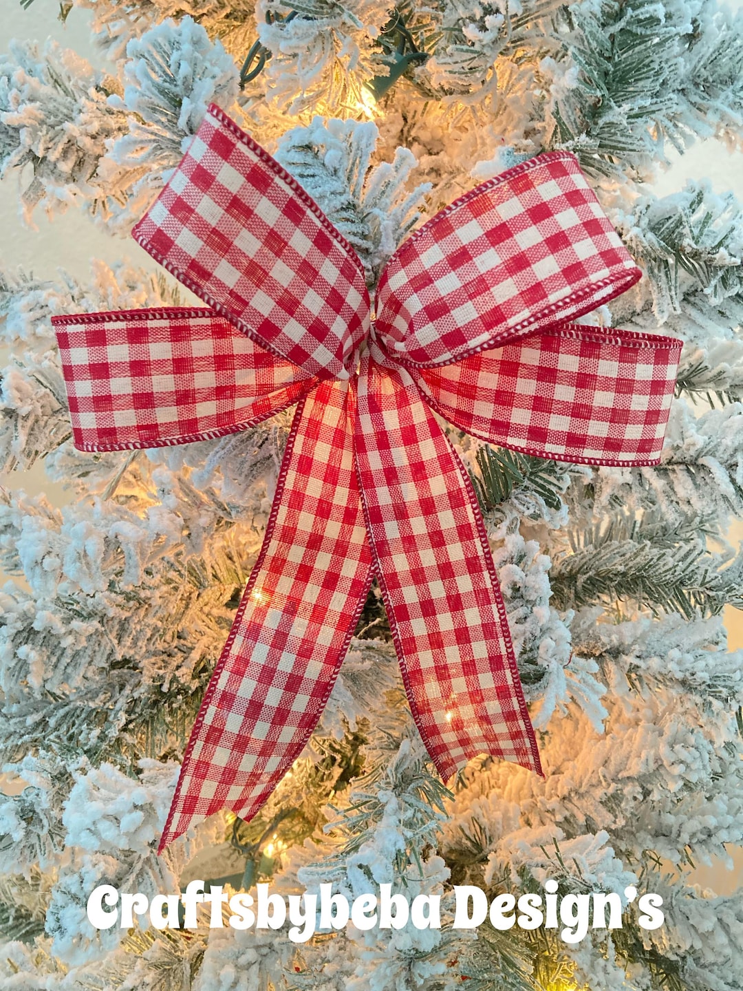Gingham Red off White Christmas Tree Bows : Handmade Vintage Set 6 - Etsy