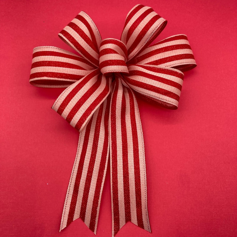 Red & Pink Stripe Valentine Bows - Set of 3 - Wired Ribbon - Etsy