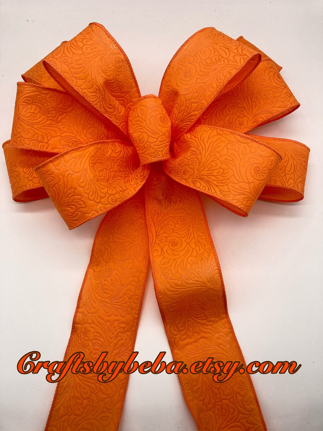 Orange Wreath Bow / Orange Tree Topper / Orange Embossed Flower Breeze ...